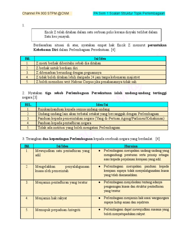 PA Sem 1 Soalan Struktur (JAWAPAN) | PDF