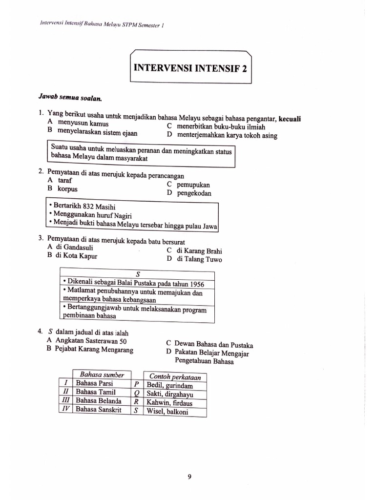Latihan Objektif BM SEM 1 | PDF