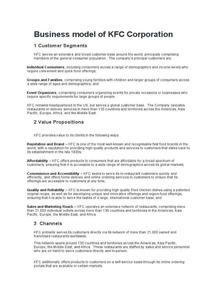 Business Model of KFC Corporation | PDF | Franchising | Fast Food