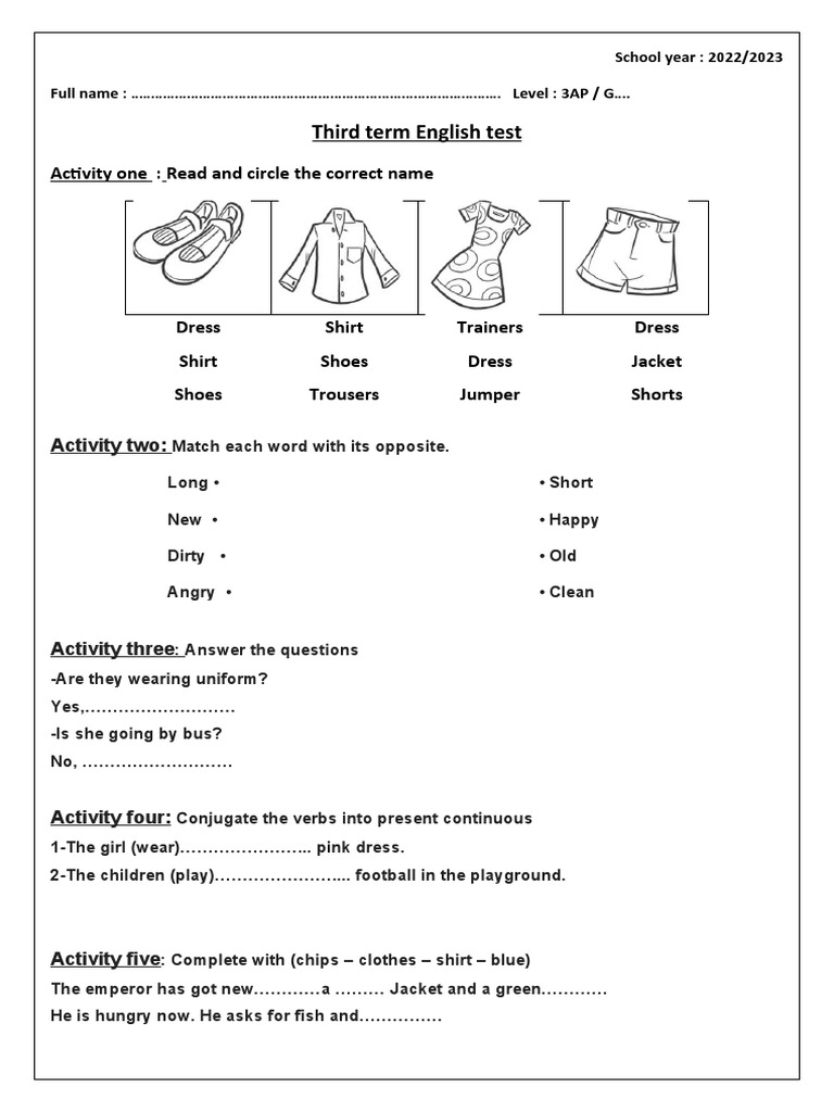 3rd Term English Test (Level 3) | PDF