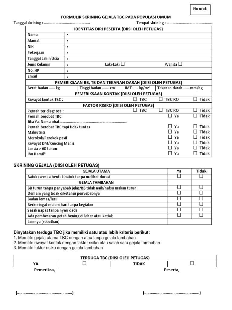 Formulir Skrining Gejala TBC | PDF