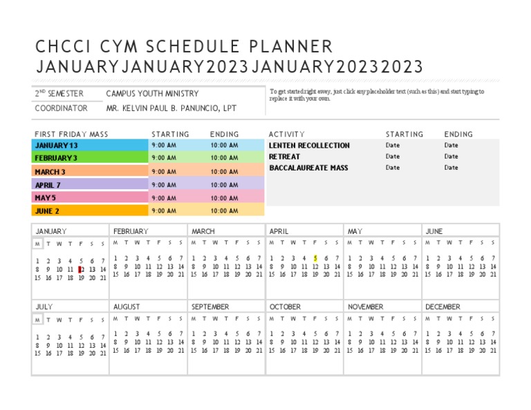 Chcci Cym Schedule Planner 2023 | PDF