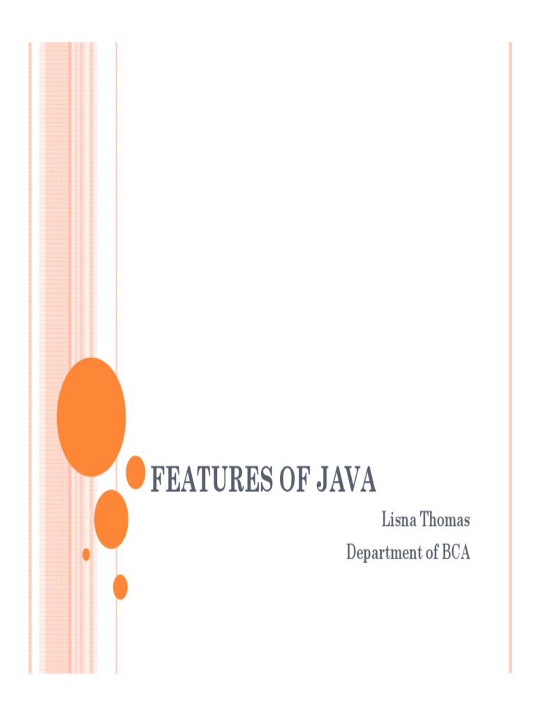 Features of Java: Lisna Thomas Department of BCA | PDF