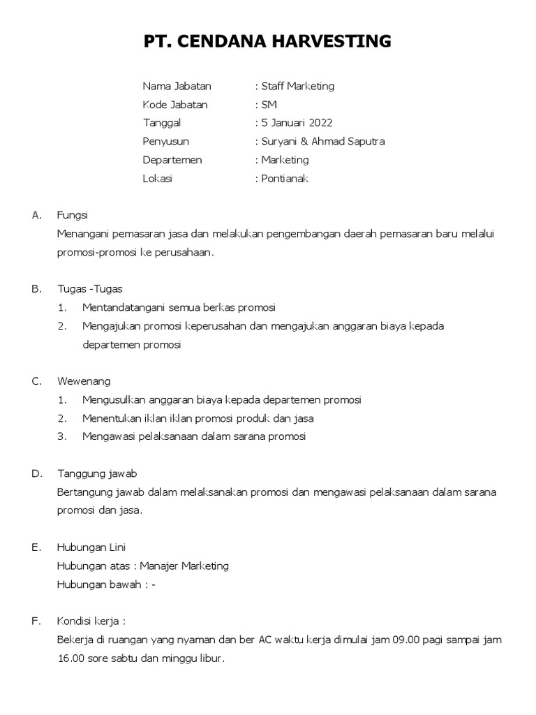 Tugas dan Wewenang Staff Marketing | PDF