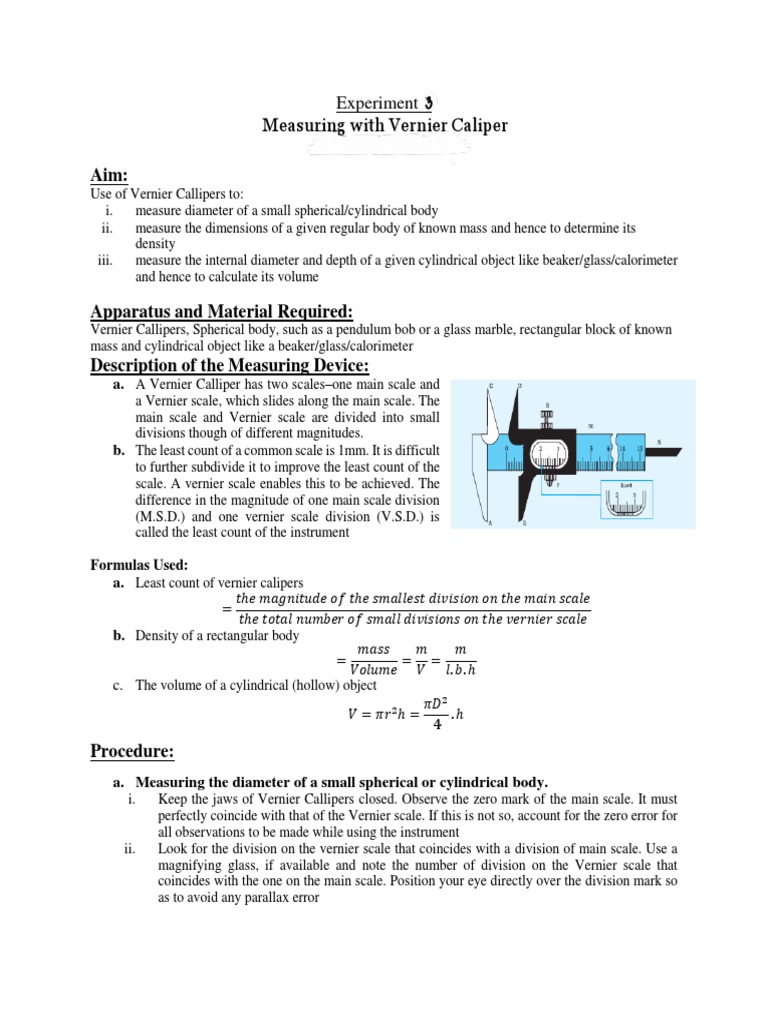 Experiment 1 Vernier Callipers Pdf Pdf Length Physical Quantities