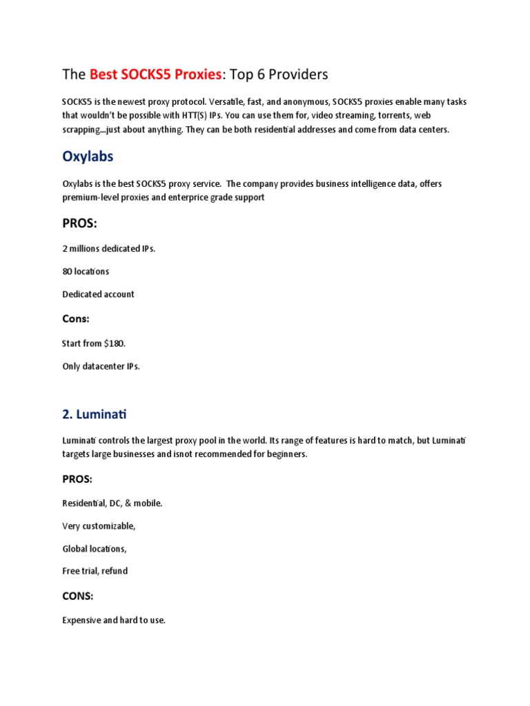 The Best SOCKS5 Proxies | PDF | Technology & Engineering