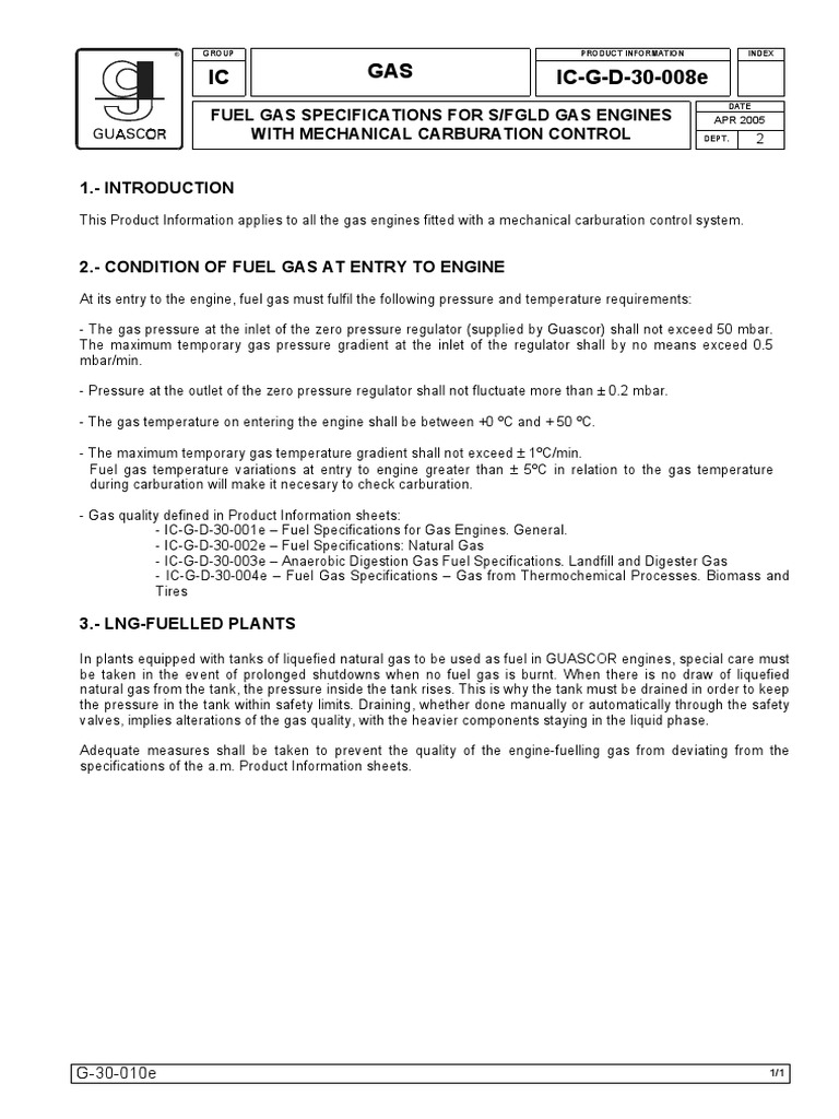 Fuel Gas Specs for S/FGLD Gas Engines | PDF | Technology & Engineering