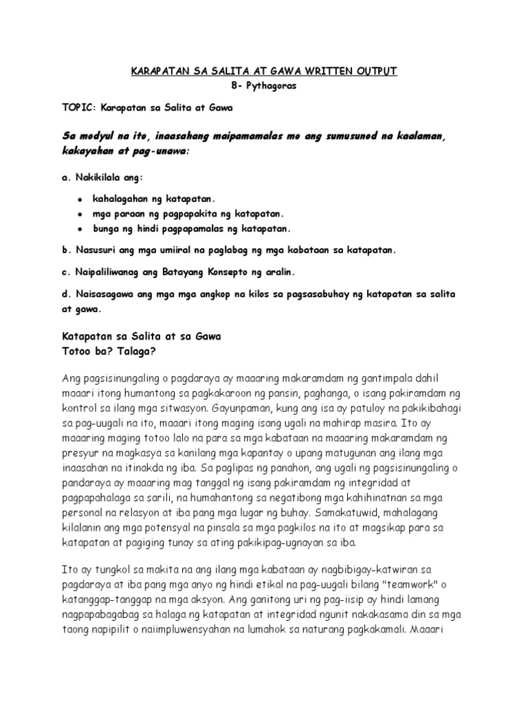 Karapatan Sa Salita at Gawa Written Output | PDF