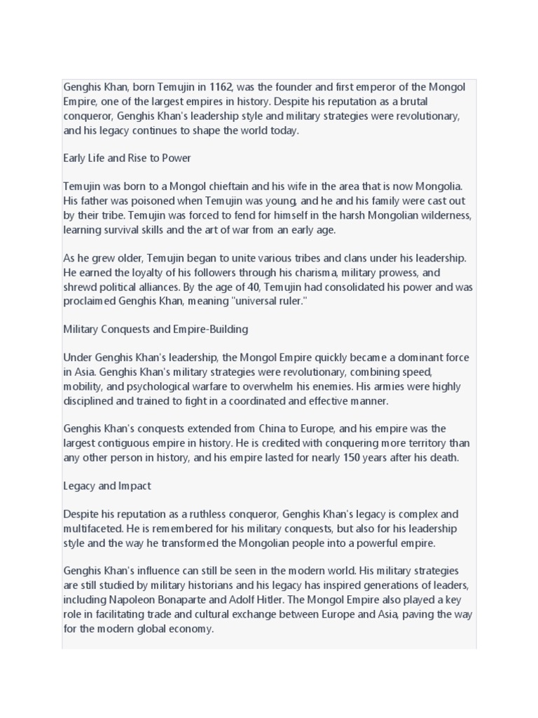 The Life and Legacy of Genghis Khan | Download Free PDF | Genghis Khan ...