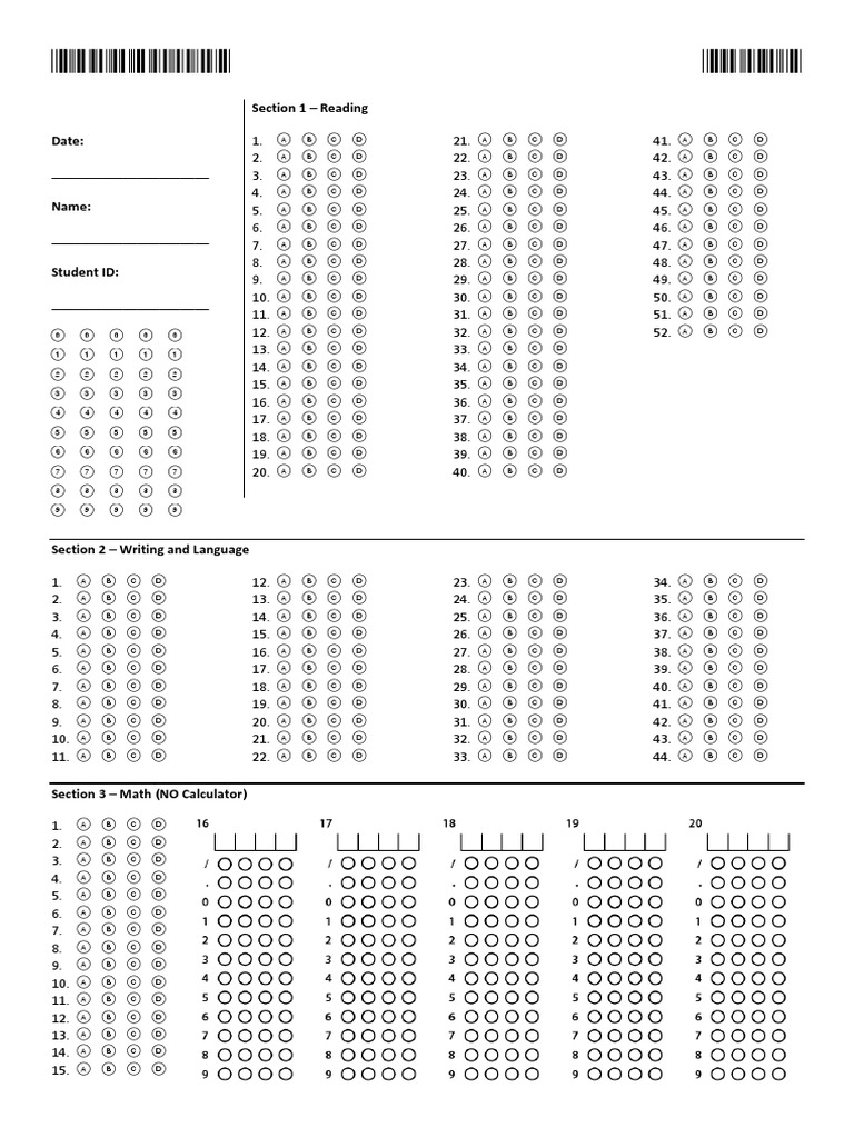 New SAT I Bubble Sheet PDF | PDF