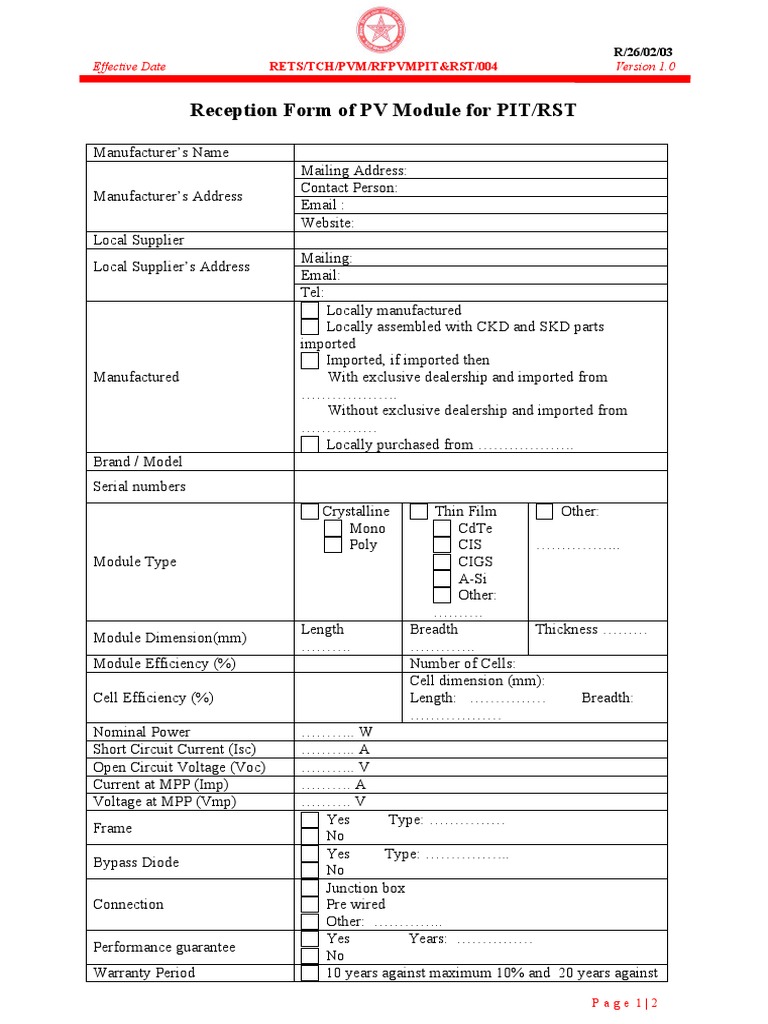 Reception Form PIT-RST | Download Free PDF | Thin Film Solar Cell ...