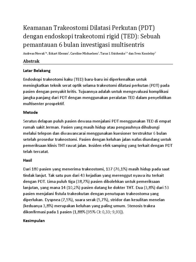 Keamanan Trakeostomi Perkutan dengan TED | PDF
