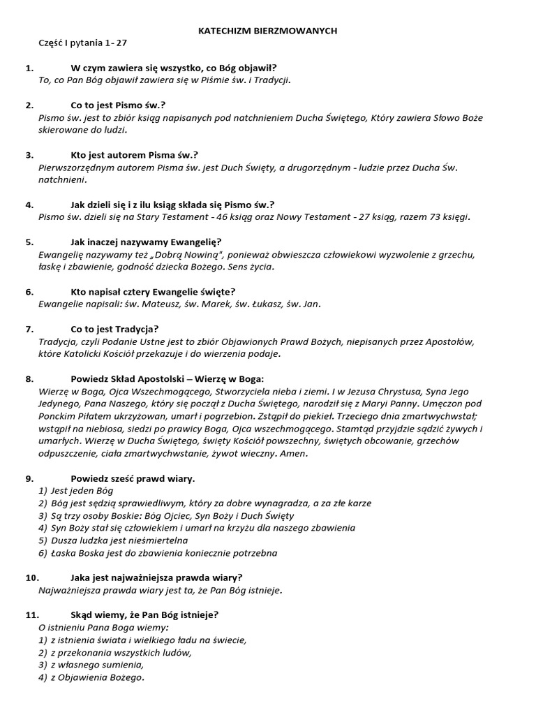 KATECHIZM BIERZMOWANYCH Do Wysłania | PDF