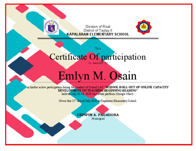 Certificate of Participation ICT | PDF