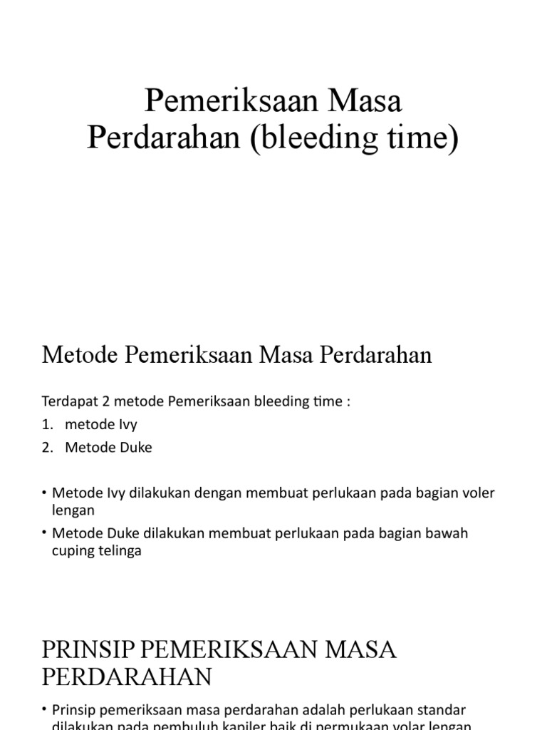 Pemeriksaan Masa Perdarahan (Bleeding Time) | PDF Pemeriksaan Masa Perdarahan (Bleeding Time) | PDF