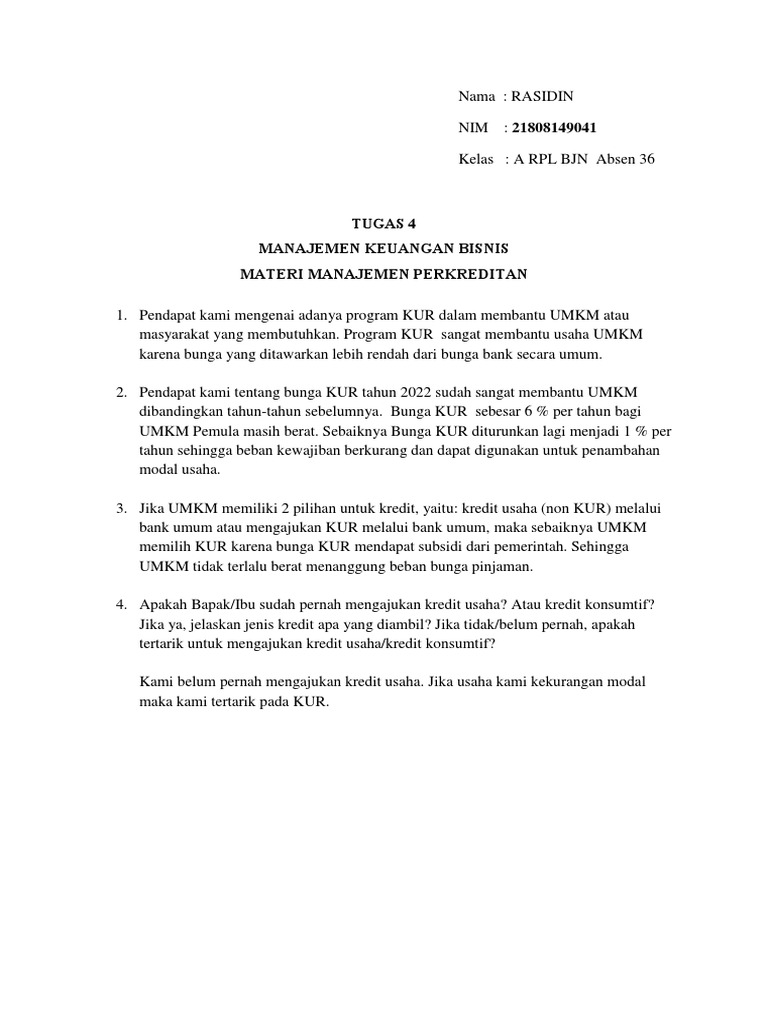 36 - Rasidin Tugas 4 Manajemen Perkreditan | PDF