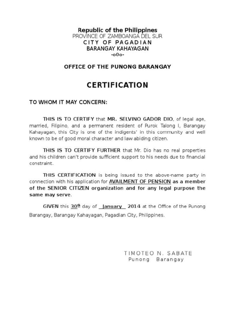 Certification of Indigency | PDF