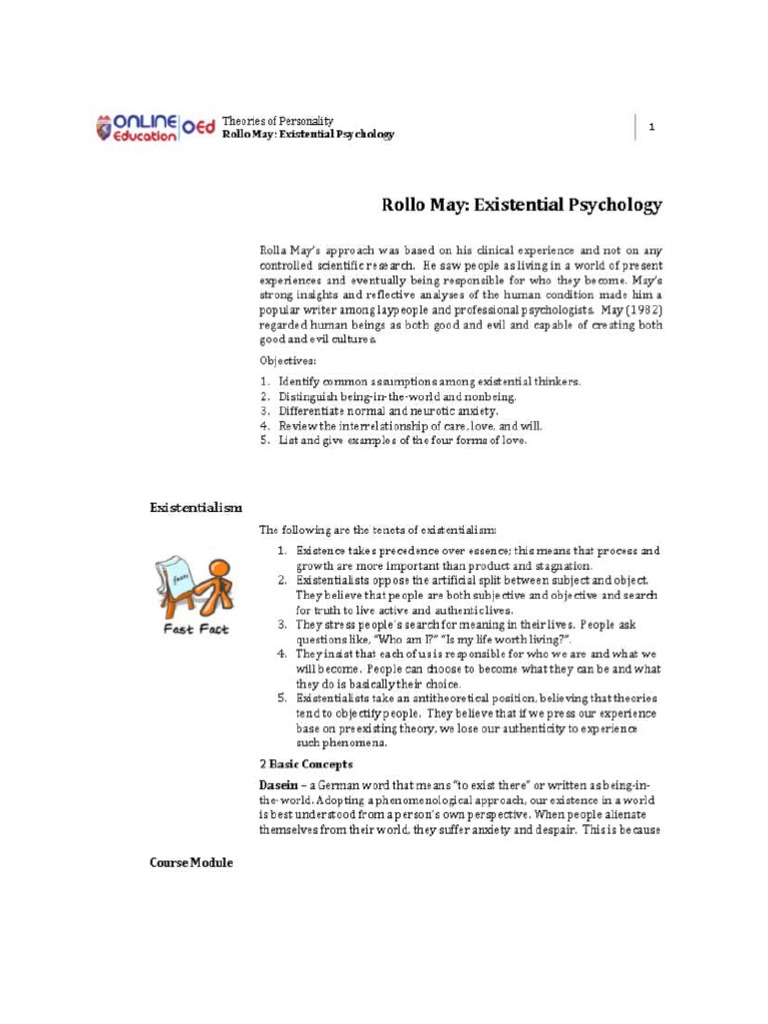 Rollo May Existential Psychology | PDF