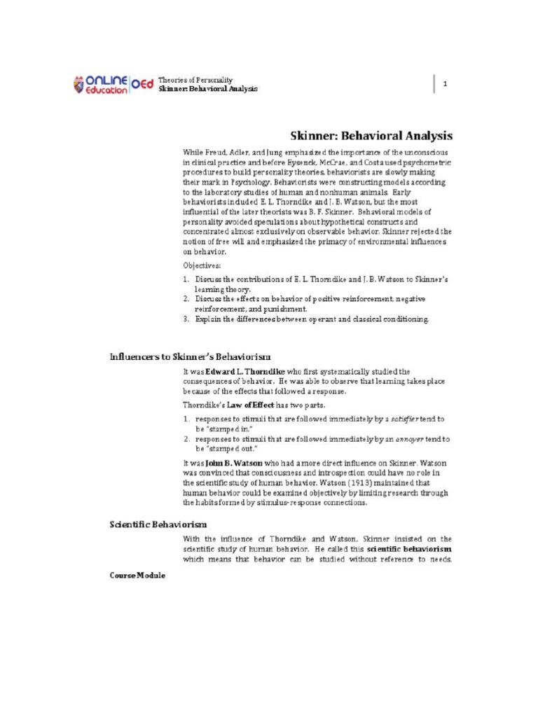 Skinner Behavioral Analysis | PDF