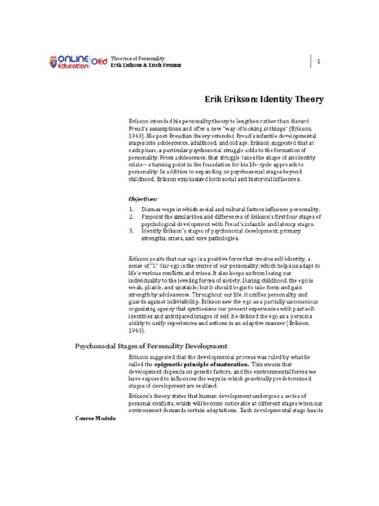 Erik Erikson Identity Theory | PDF