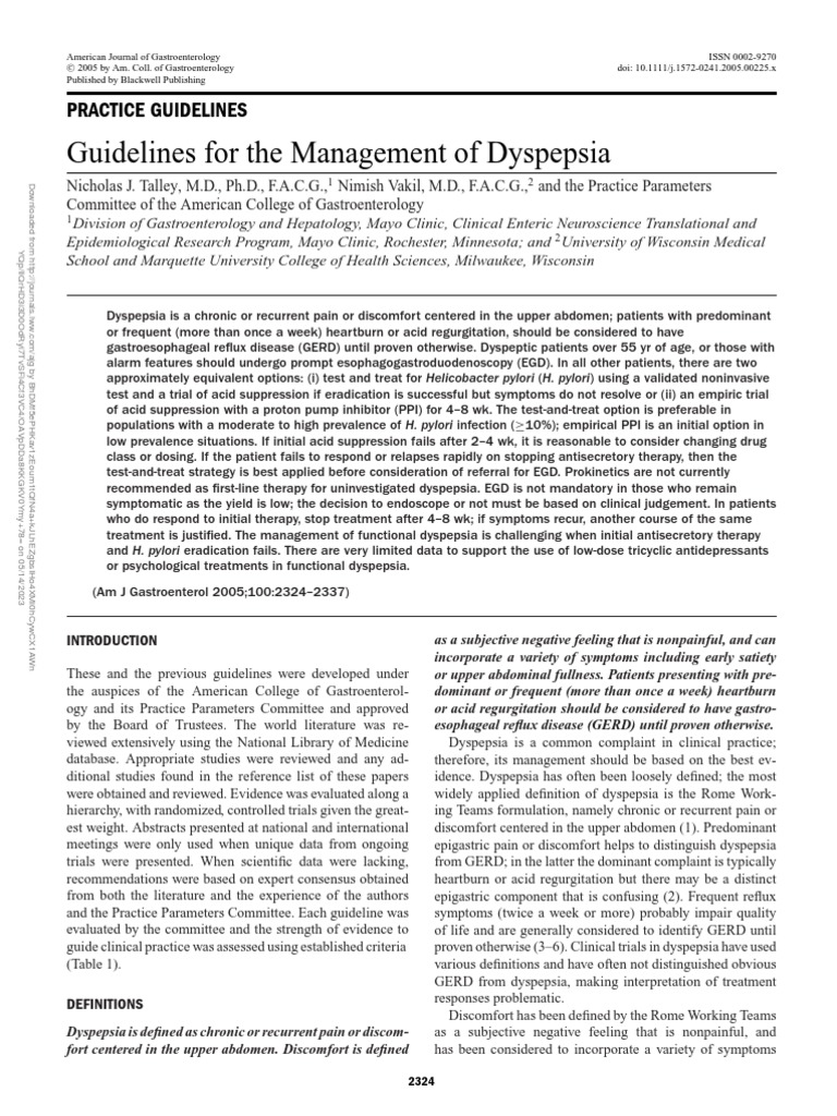 Guidelines For The Management of Dyspepsia.29 | PDF