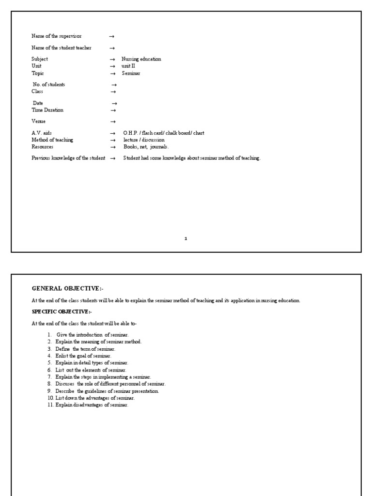Lession Plan Seminar | PDF | Seminar | Cognitive Science