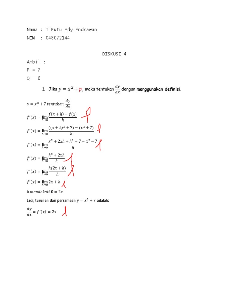 Jawaban Diskusi 4 Mata4110 Kalkulus 1 | PDF