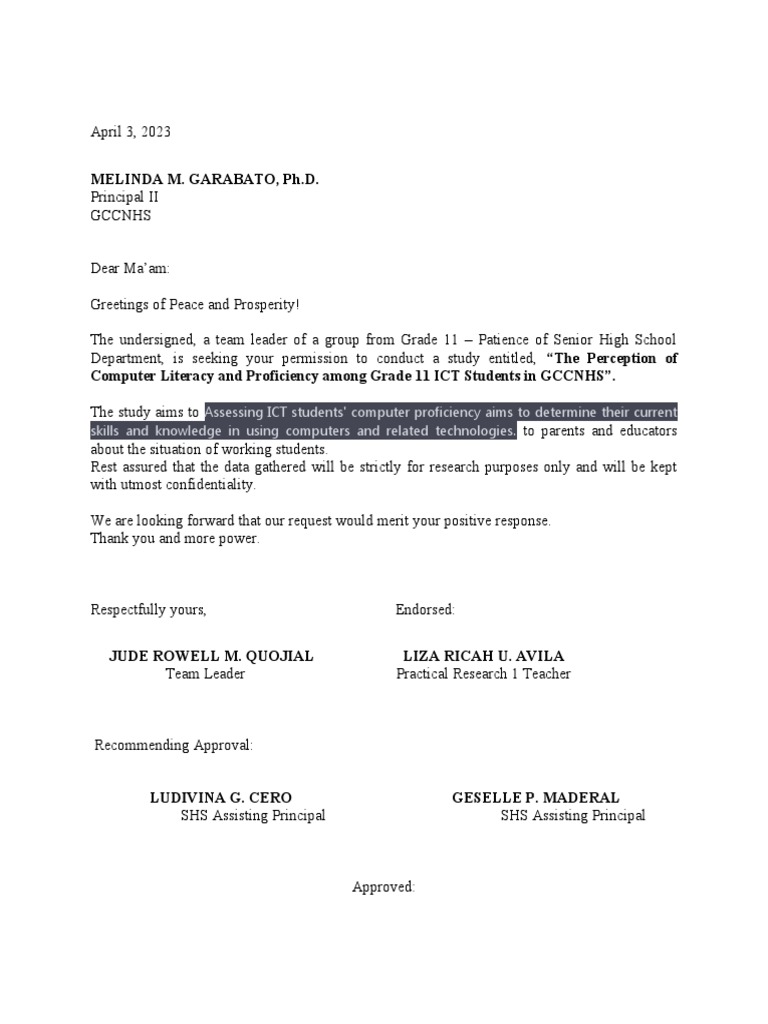 Letter To Principal - Samples | PDF | Teachers | Behavior Modification