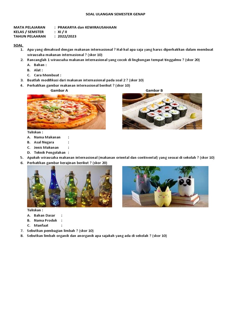 Soal Ulangan Semester Genap 2022-2023 Kelas Xi - Pkwu | PDF