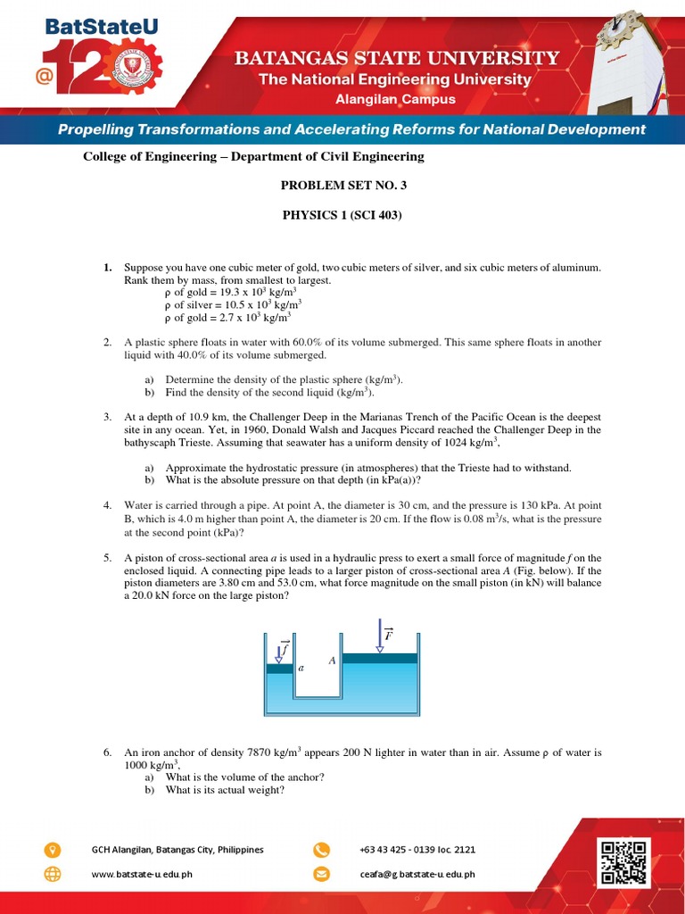 Sci 403-Problem Set No 3 | PDF | Pressure | Density
