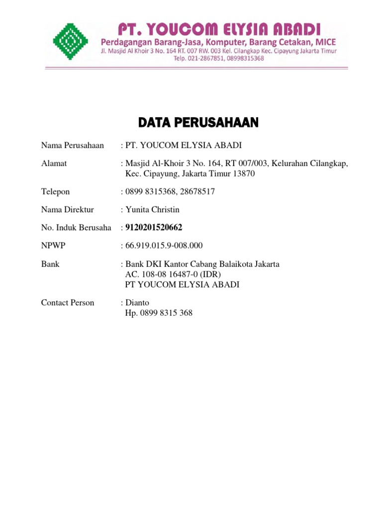 Biodata PT Youcom Elysia Abadi PDF | PDF