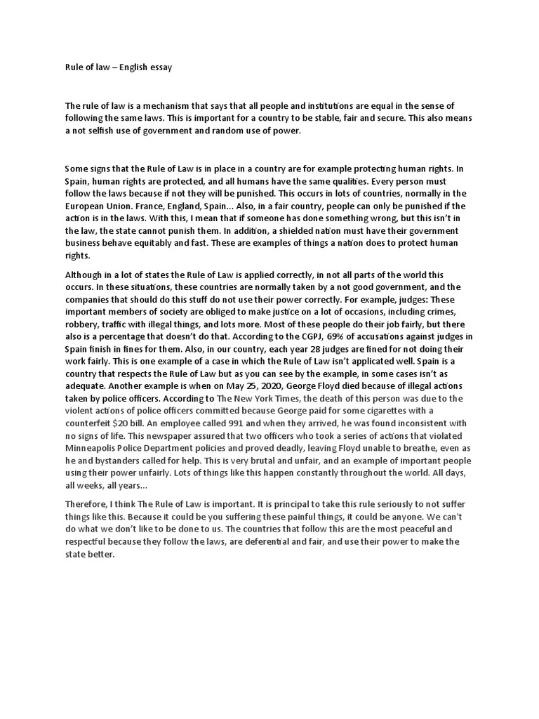 Rule of Law Essay | PDF | Rule Of Law | Rights