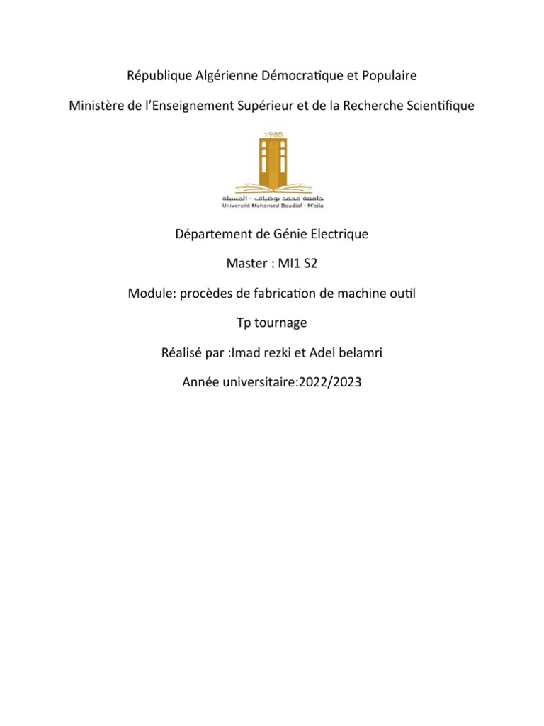 Compte Rendu TP Tournage Mécanique | PDF | Processus industriels ...