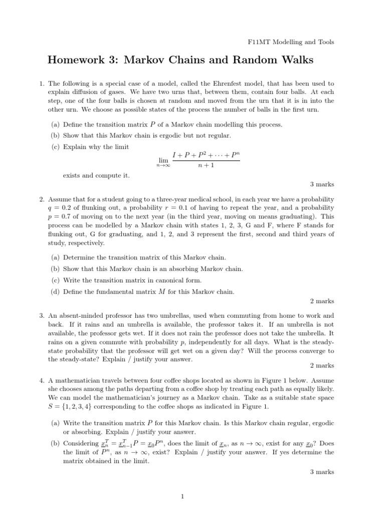 Homework 3 Markov Chain Random Walk | PDF | Markov Chain | Probability