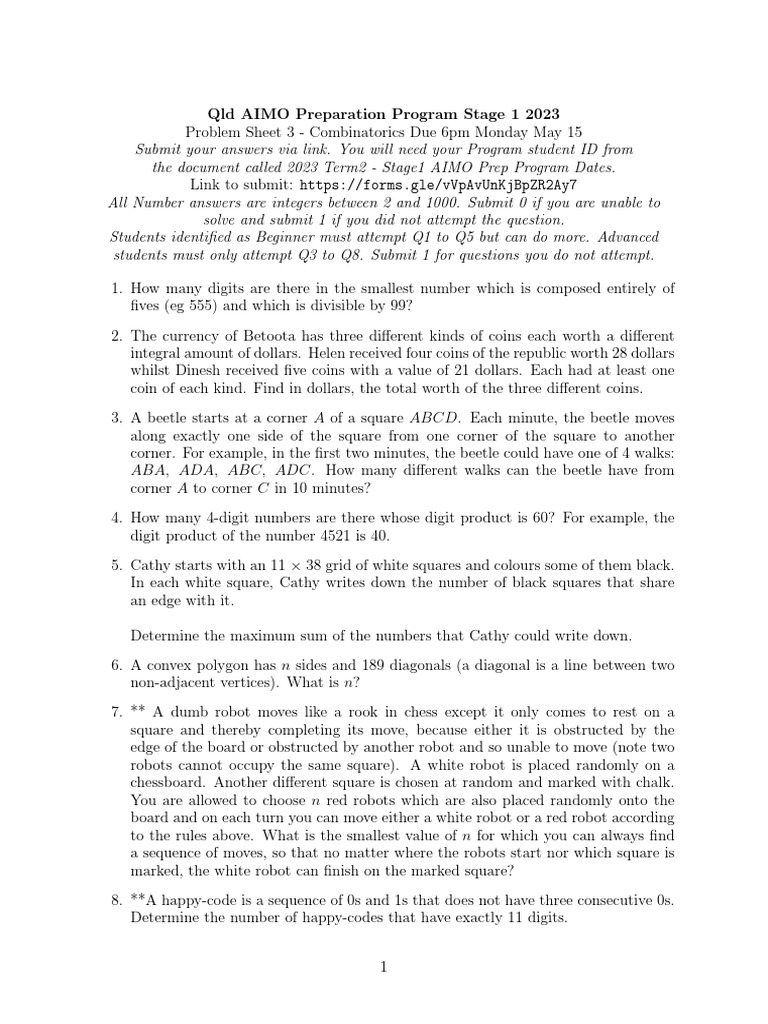 AIMO Prep: Combinatorics Challenge | PDF | Mathematics