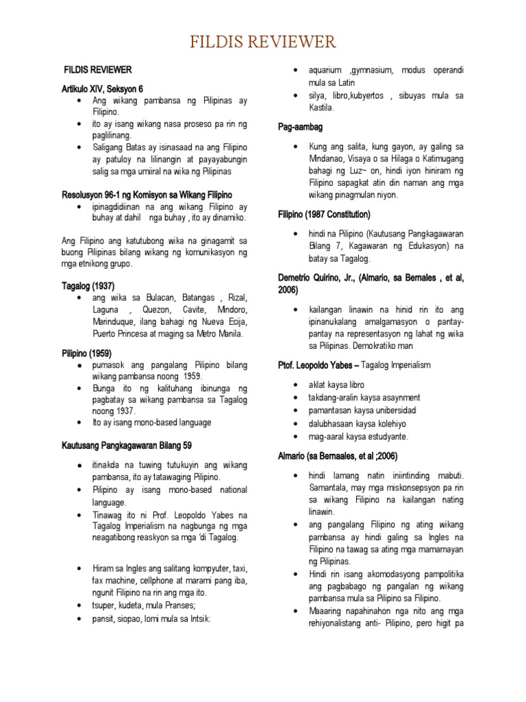 Fildis Reviewer Mod 1 | PDF
