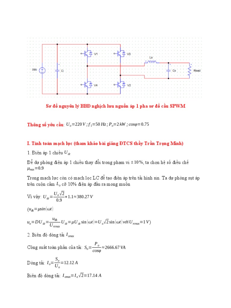 Tính toán BBĐ DC-AC NLNA1f - sơ đồ cầu - SPWM | PDF