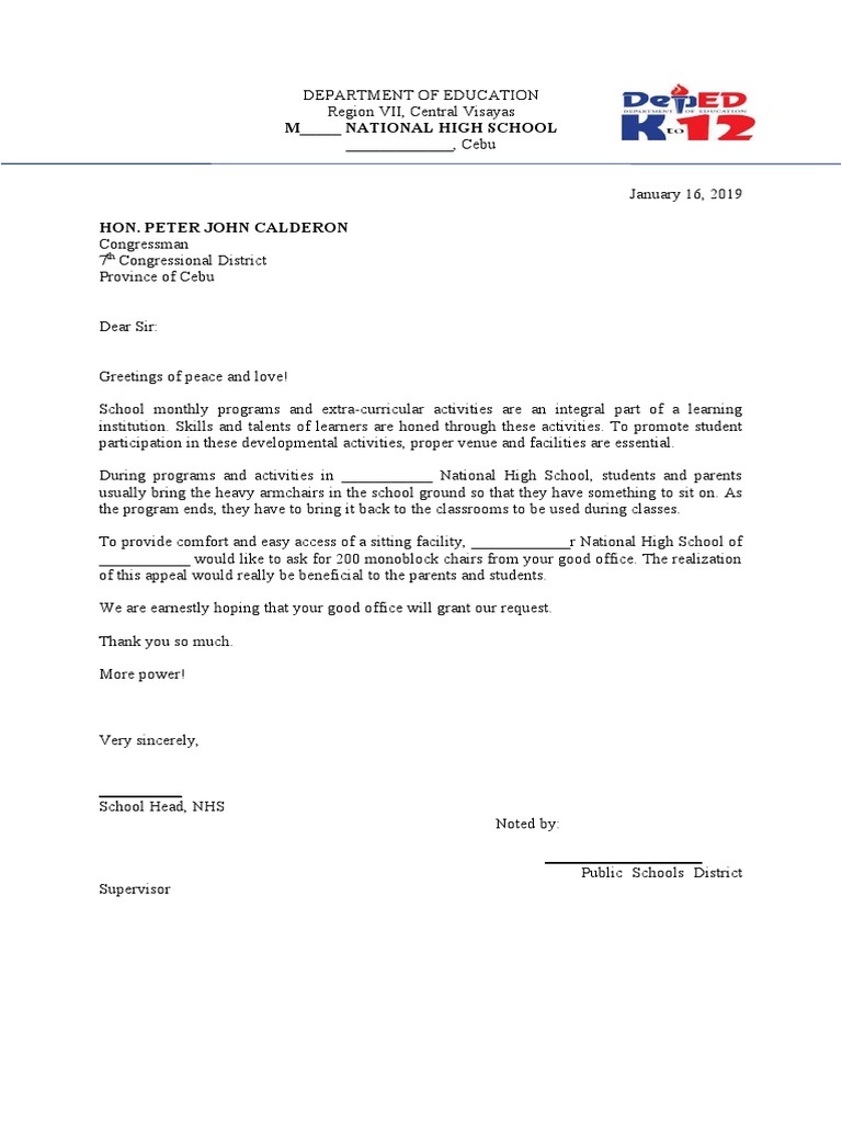 Letter Request - Monoblock Chairs - Calderon | PDF | Social Science