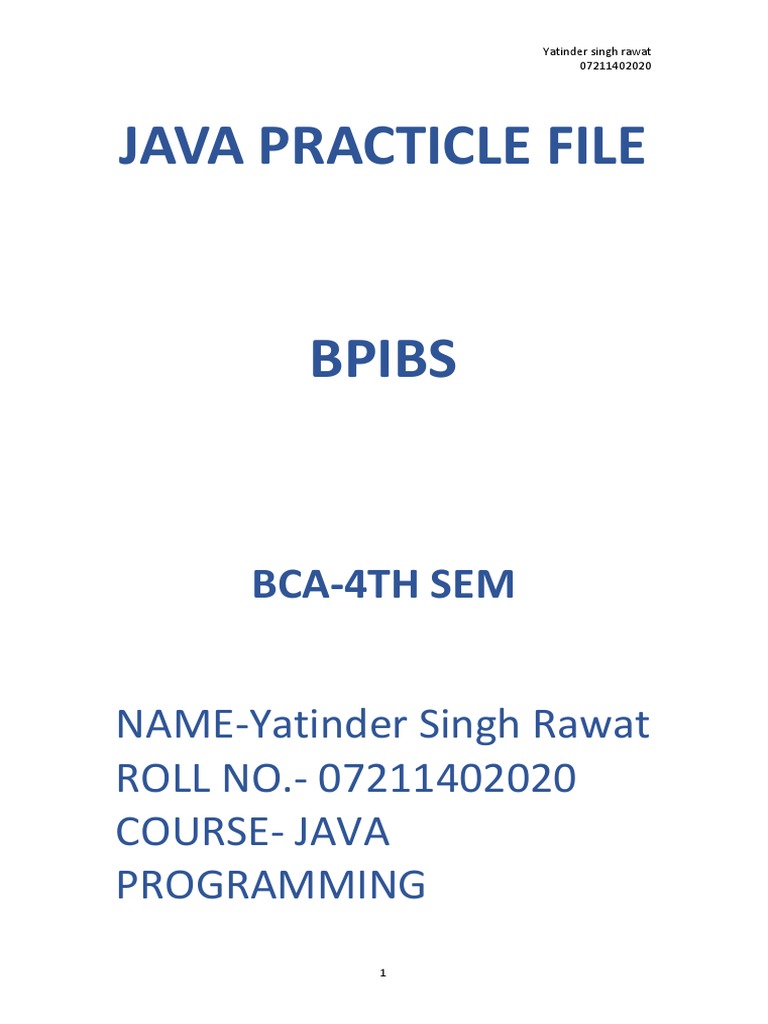 JAVA PRACTICLE FILE Yatin | PDF | Computer Program | Programming
