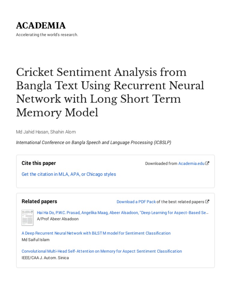 35 - Cricket Sentiment Analysis From Bangla Text Using Recurrent Neural ... 35 - Cricket Sentiment Analysis From Bangla Text Using Recurrent Neural ...