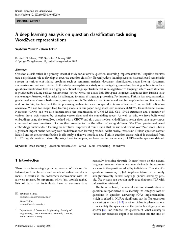 17 - A Deep Learning Analysis On Question Classification Task Using Word2vec Representations ...