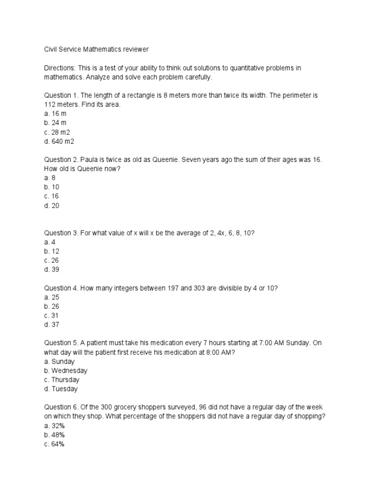 Civil Service Math Reviewer | PDF | Length | Prices