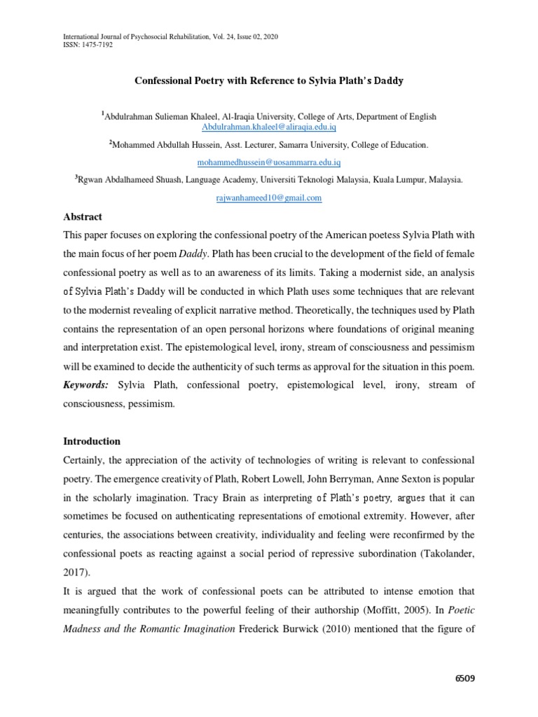 Confessional Poetrywith Referenceto Sylvia Plaths Daddy | PDF | Sylvia ...