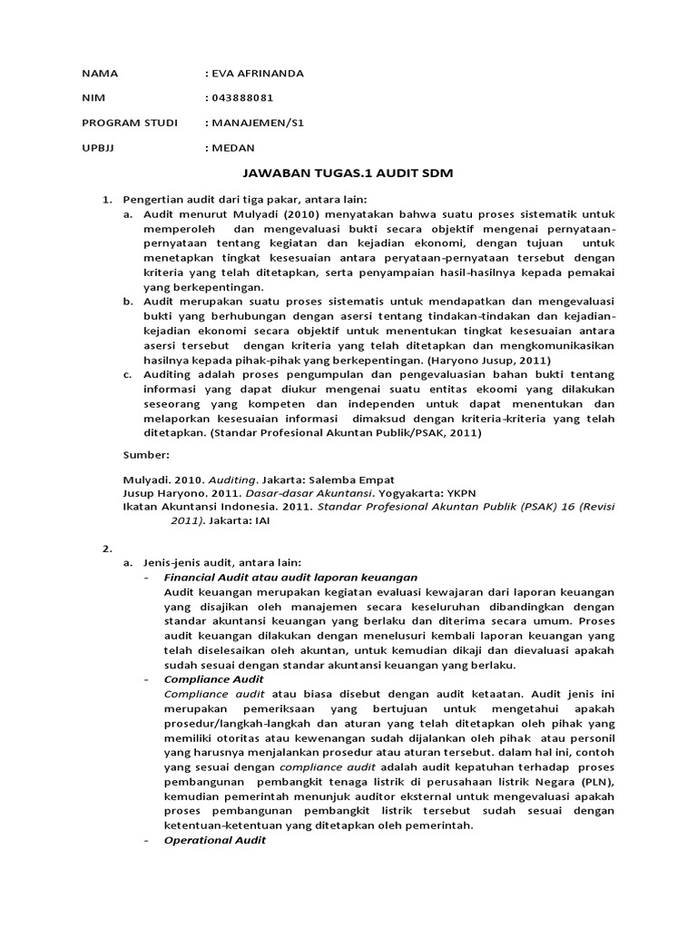 Tugas.1 - Ekma4476 - 043888081 - Eva Afrinanda - Audit SDM | PDF