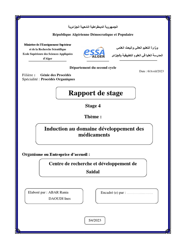 Rapport de Stage4 Saidal CRD | PDF