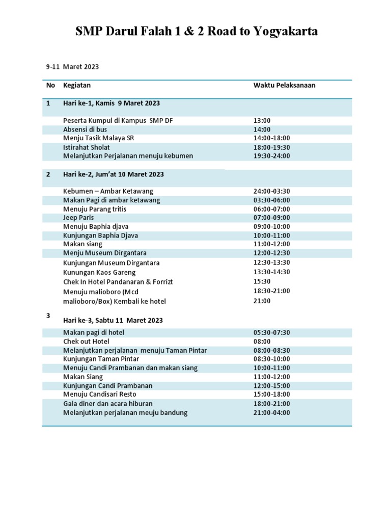 Jadwal Kegiatan Karya Wisata | PDF