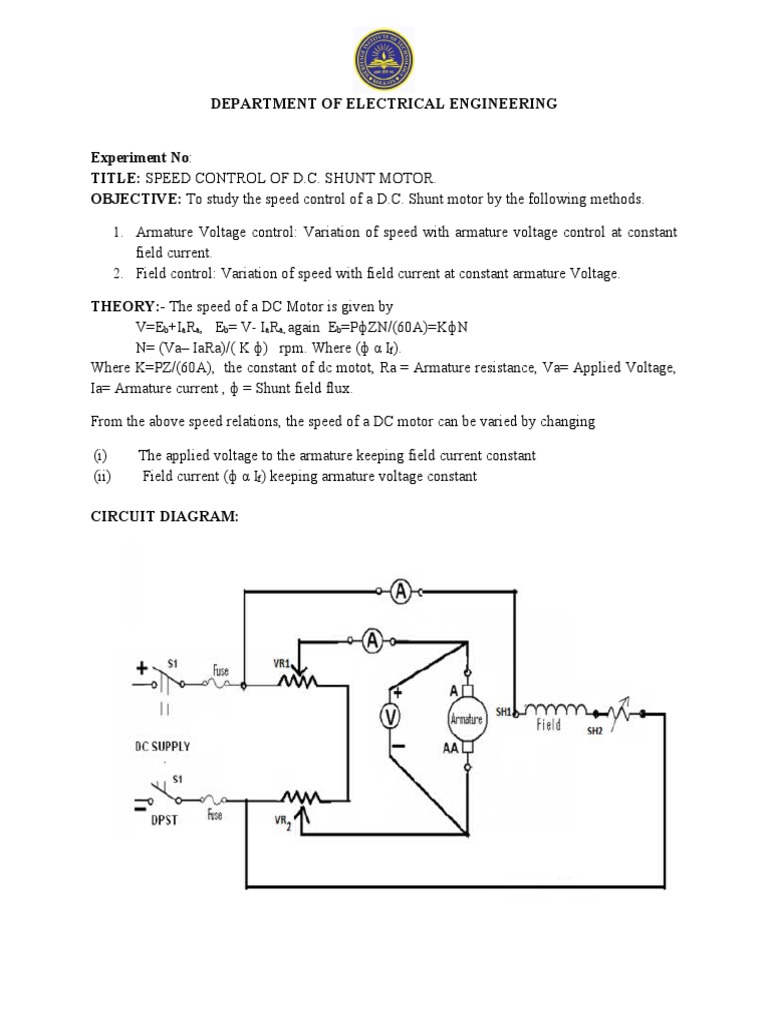 Speed Control of DC Shunt Motor | PDF