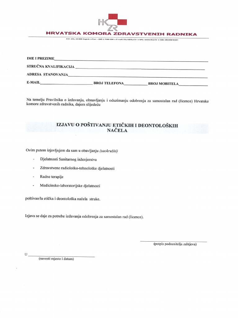 Izjava o Poštivanju Etičkih I Deontoloških Načela PDF | PDF