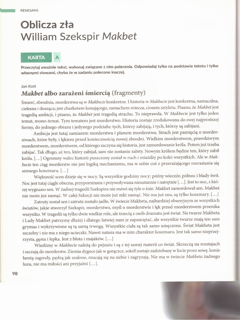 Makbet Oblicza Zå A Karta Pracy PDF | PDF