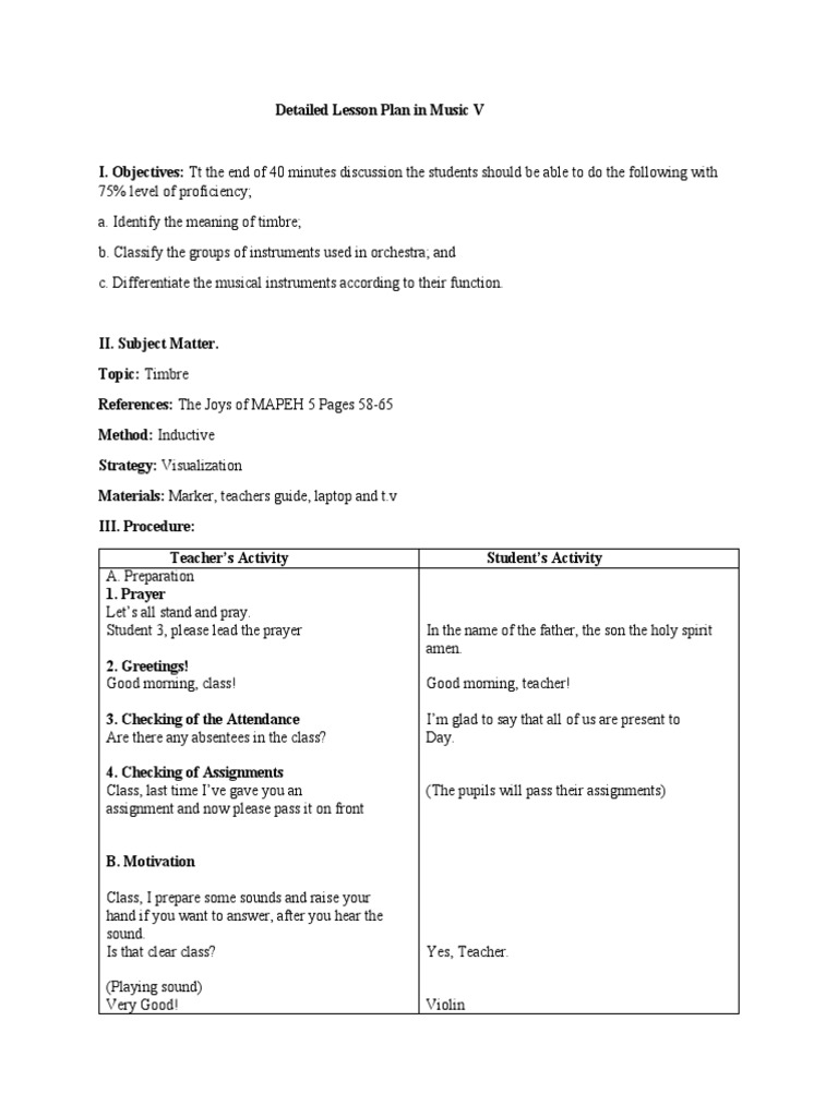 Detailed Lesson Plan in Music V | PDF | Woodwind Instruments | Brass ...
